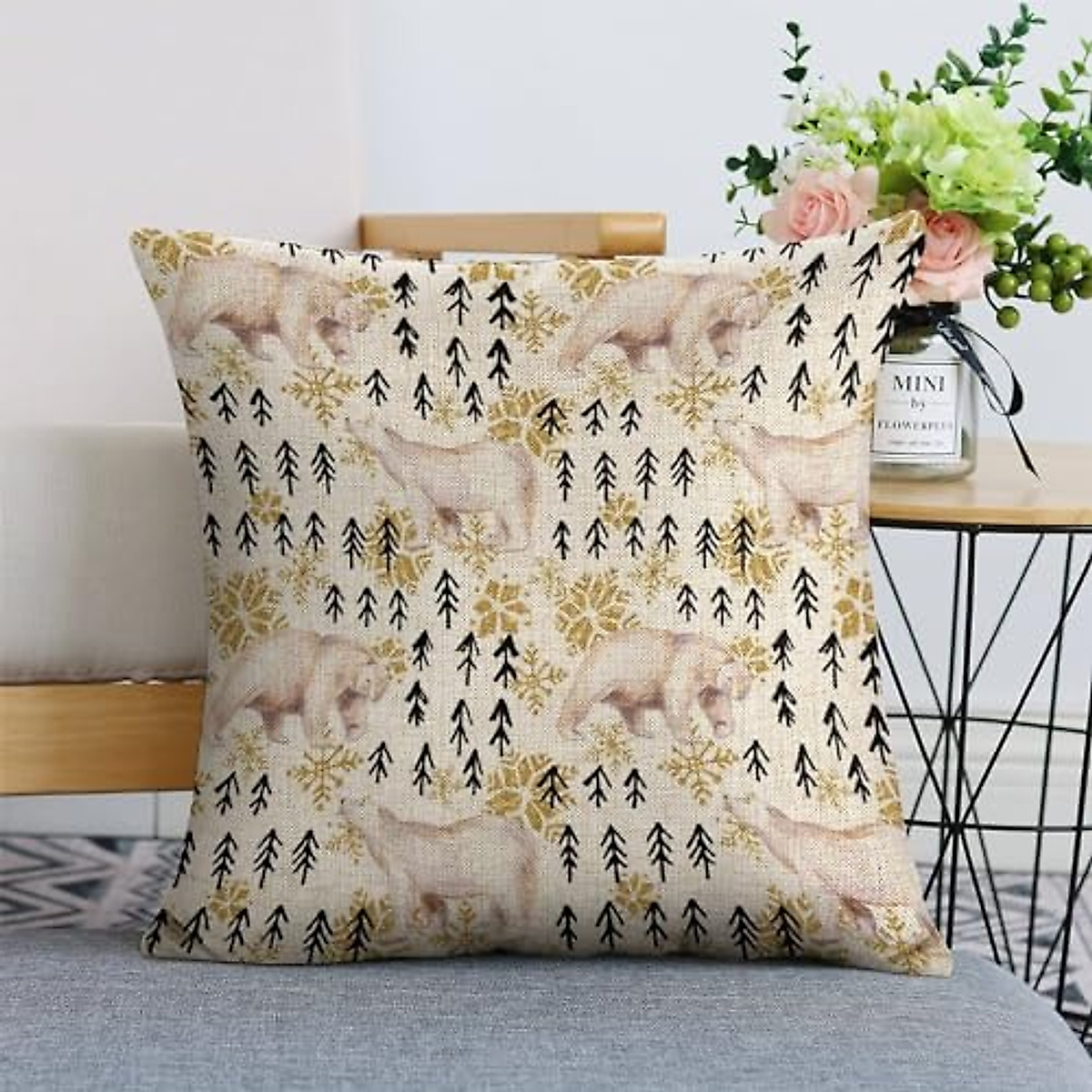 Christmas Cute Polar Bear Throw Pillow Covers 18×18 Pillowcases Set of 2 Winter Snowflake Linen Decorative Square Pillow Case Cushion Covers Standard Size for Sofa Couch Outdoor Bed Pillow Protectors