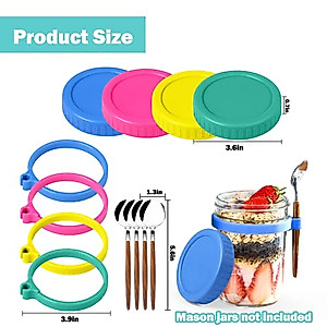 XANGNIER Overnight Oats Containers Lids and Spoon for Wide Mouth Mason Jar - 4 Pack Food Canisters Caps for Mason/Canning Jars Overnight Oats Accessories(Jars not Included)