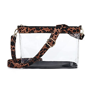 LOXOMU Clear Purses for Women Stadium, Leopard Print Clear Crossbody Bag, Clear Bag and Handbag with Adjustable Shoulder Strap for Work, Travel, Concerts (Brown)