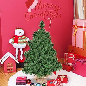 3FT Artificial Tabletop Christmas Tree, Premium Spruce Christmas Tree w/Burlap Base, for Xmas Indoor Decor