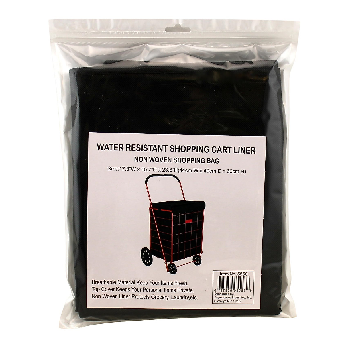 Utility Folding Shopping Cart Liner with Privacy Top Cover - Water Resistant, Lightweight, Non-Woven, Breathable Material, Fastens Securely - Protects Groceries and Laundry During Transit (Black)