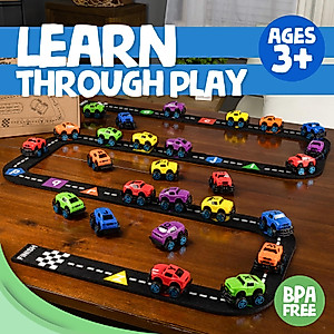 Skoolzy Alphabet Cars for Kids | Alphabet Car Toy with Track 41 pcs | Alphabet Cars & Tracks | Preschool Alphabet Toys with ebook