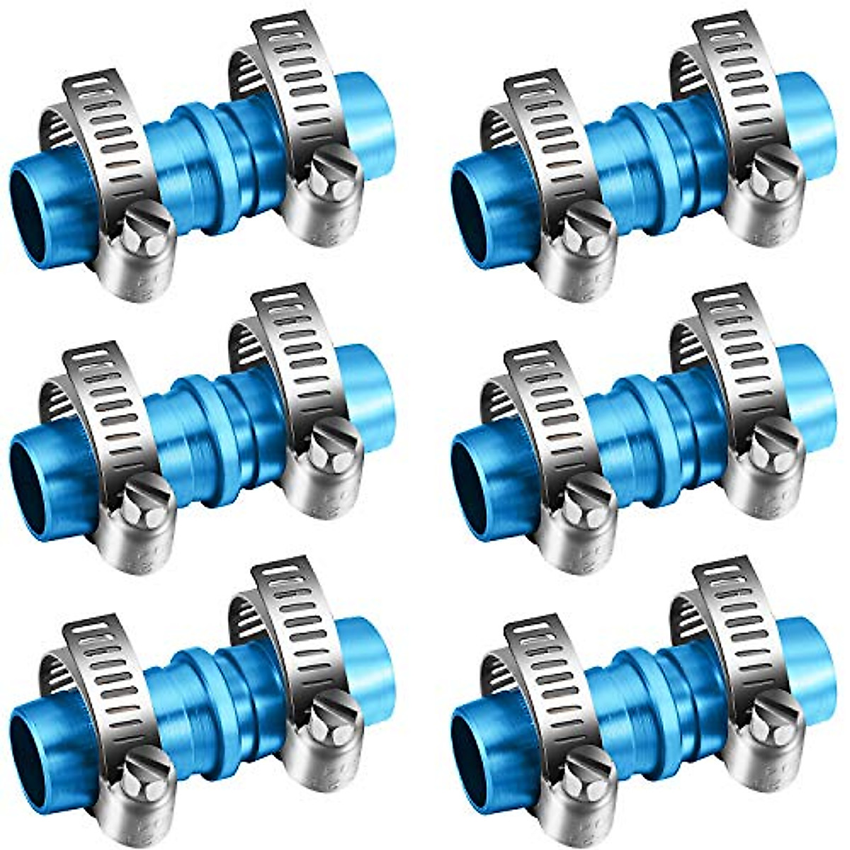 6 Pieces 5/8 Inch Garden Hose Repair Kits Aluminium Water Hose Mender Garden Hose Connectors with 12 Pieces Stainless Steel Clamps (Bright Color)