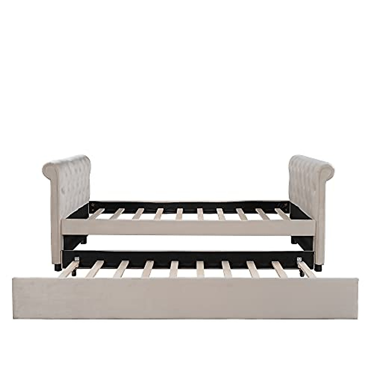Harper & Bright Designs Twin Daybed with Trundle Bed, Twin Size Upholstered Daybed with Wood Slat Support, Upholstered Tufted Sofa Bed, No Box Spring Needed (Twin, Beige)