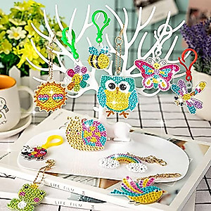 FFNIU Diamond Art for Kids, 15 Pack Diamond Painting Keychains, DIY Gem 5D Painting Arts and Crafts for Boys Girls Ages 6-8-12 (Garden Animals)