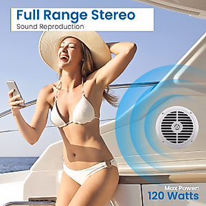 Pyle 6.5 Inch Dual Marine Speakers - 2 Way Waterproof and Weather Resistant Outdoor Audio Stereo Sound System with 120 Watt Power, Polypropylene Cone and Cloth Surround - 1 Pair - PLMR67W (White)