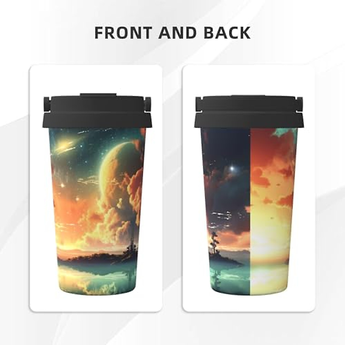 GTKSYNVE Reusable Coffee Mug with Lid and Handle, Anime Sky Tumbler for Hot & Cold Drinks 16oz Stainless Steel Insulated Coffee Tumblers Double Wall Vacuum Thermal Cup