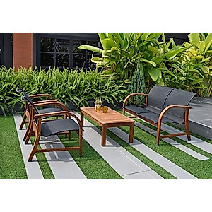 Amazonia Manhattan 4-Piece Patio Deep Seating Set | Eucalyptus Wood | Ideal for Outdoors and Indoors, Black