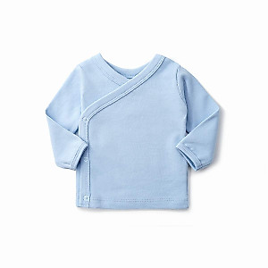 SYCLZ Unisex-Baby 100% Cotton Long Sleeve Side-Snap Shirts Soild Color Kimono Tees 0-12M (3-6M, Blue/Green/Gray)