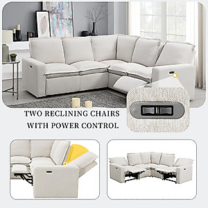 89.76" L Shape Sectional Recliner Sofa for Living Room, Modern Upholstered Cloud Couch with Flipped Middle Backrest and USB Port Modern Sectional Sofa for Living Room, Bedroom, Theater Room, Beige