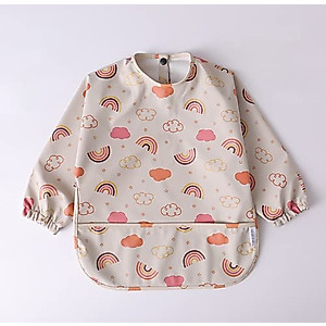 GZMM Waterproof Baby Bibs,Infant Toddler Long Sleeve Feeding Bib With Food Catcher,Easy Clean & Washable 2 Pack