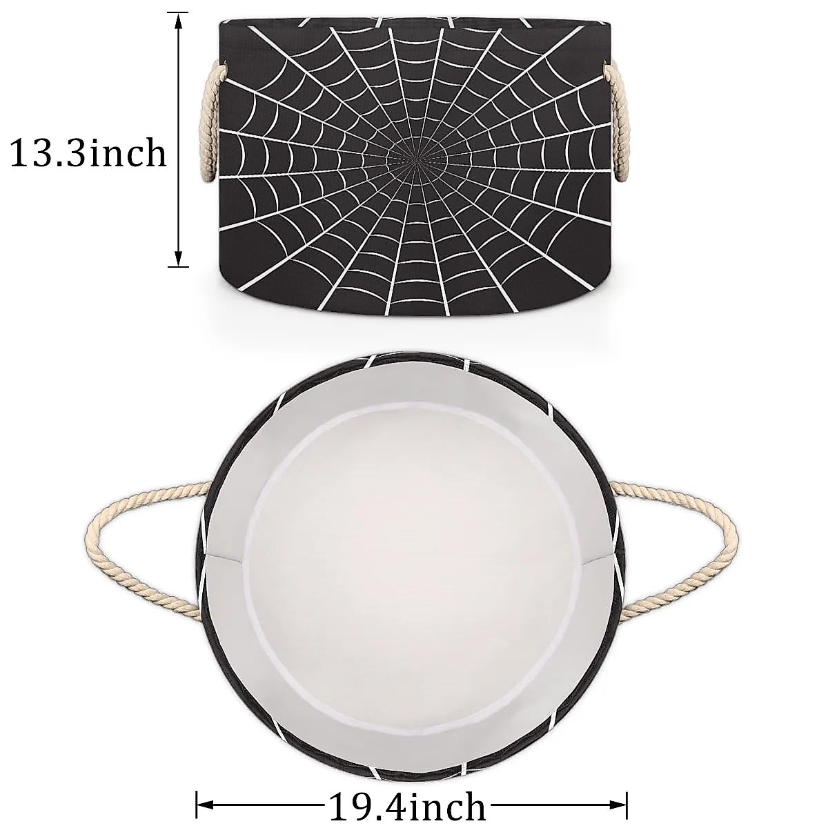 LLCXCSI Storage Baskets Black Spider Web Foldable Round Organizer Bins with Dual Handles Nursery Closet Shelf Storage Cube Box for Clothing, Books, Cosmetic, Toys, 19.4"x13.3"