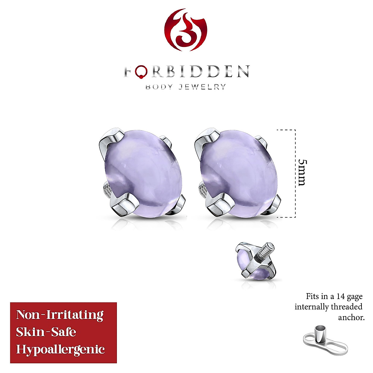 Forbidden Body Jewelry 14g Surgical Steel 5mm Synthetic Stone Dermal Top (Amethyst Single)