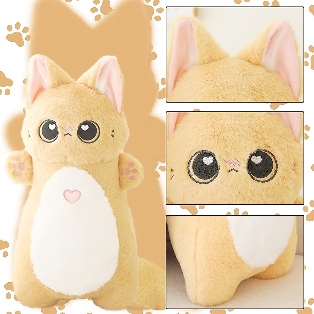 Yickoon 21inch Kawaii Yellow Cat Plush Pillow Cute Long Cat Stuffed Animals Plushies Kawaii Cat Body Pillow for Kids Girls Boys Birthday Christmas