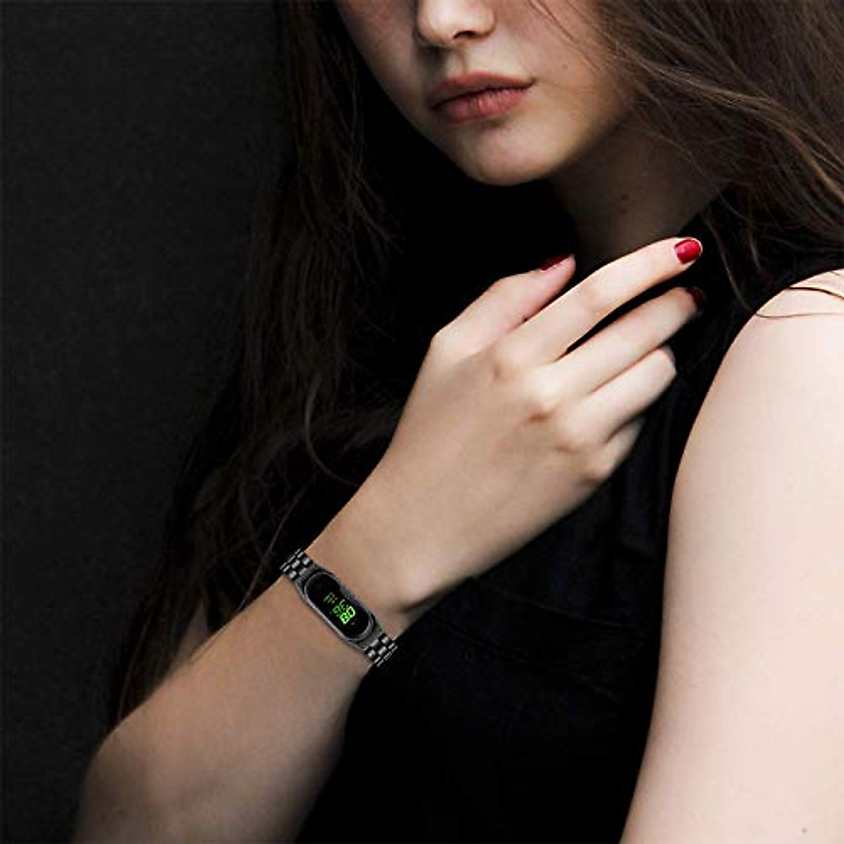 Miya System Ltd Metal Band for Mi Band 5, Solid Stainless Steel Band Replacement Adjustable Watchband Strap Bracelet for Xiaomi Mi Band 5 (Black)