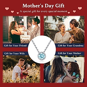 Presentski March Birthstone Necklace White Gold for Mom Women Sterling Silver CZ Blue Pendant Necklaces