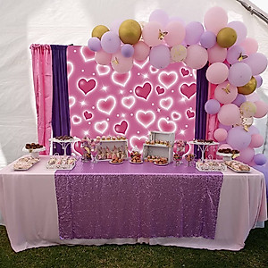 DYANG Early 2000s Pink Heart Backdrop Glitter Heart Romantic Valentine Day Party Photography Background Baby Shower Sweet 16 18th 21th 30th Female Birthday Banner Decor(7x5FT)
