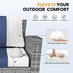 Amopatio Outdoor Cushions for Patio Furniture, 22x22 Outdoor Chair Cushions with Waterproof & Fade Resistant Cover, Deep Seat Replacement Patio Cushions with Adjustable Straps & Handle, Navy Blue