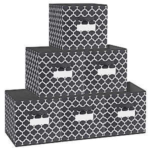 homyfort Cube Storage Organizer Bins 12x12 - Fabric Storage Cubes Bin Foldable Baskets Square Box with Labels and Dual Plastic Handles for Shelf, Nursery, Cabinet, Clothes, Toys, Set of 6 (Grey)