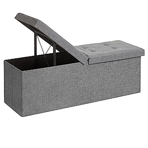 SONGMICS Storage Ottoman, Foldable Storage Bench, 15 x 43 x 15 Inches, Flipping Lid, 660 lb Load Capacity, for Entryway, Living Room, Bedroom, Ash Gray ULSF71G