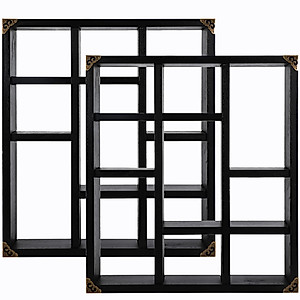 MITREL 17.7x15.7-Inch Shadow Box Shelf 9-Slot Rustic Floating Shelves Larger Wall Mounted Shelf Lightweight Solid Wood Display Shelf Freestanding Farmhouse Shelf (Set of 2,9C-Classic Black)