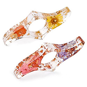 Prasacco 2 Pieces Book Page Holder, Dried Flower Transparent Thumb Ring Page Holder Handmade Personalized Flower Resin Bookmark Book Reading Accessories for Teachers Student Bookworm Readers Literary