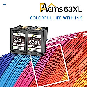 FAcms Remanufactured 63xl Black Ink Cartridge Replacement for HP 63 63XL for HP OfficeJet 3830 5255 5258 Envy 4520 4512 4513 4516 DeskJet 1112 1110 3630 3632 3634 2130 2132 Printer (2 Black)