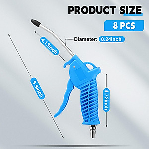 Gisafai 8 Pcs Air Nozzle Blower Gun Blue Air Blow Gun with Rubber Tip High Flow Air Blower Gun for Compressor Air Blow Tools for Home Car Garage Store Industrial Clean Detail