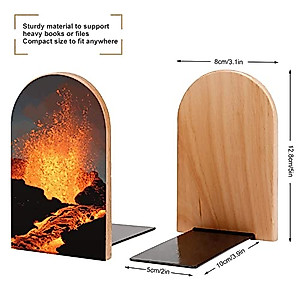 Magma Volcanoes Eruption Wooden Bookends 1 Pair Book Stand Anti-Skid Book Organiser for Office Desktops Shelves CDs Decor