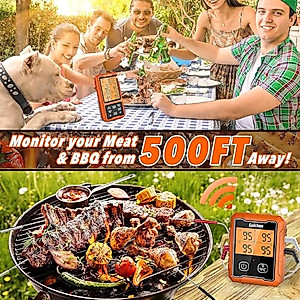Wireless Meat Thermometer, Guichon Digital Meat Thermometer, 4 Probes Food Thermometer for BBQ, Grill, Oven, Smoker, Grill Thermometer with 500FT Remote Range