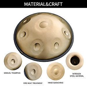 TTXC Handpan Steel Drums Musical instrument D Minor 9 Notes 22 inchs Steel Hand Drum,Soft Hand Pan Bag,2 handpan Mallet,Handpan Stand,dust-free cloth,(gold)