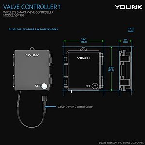 YoLink Wireless Smart Valve Control Kit, 1" Brass Motorized Valve, Wireless Valve Controller, Battery Powered Valve