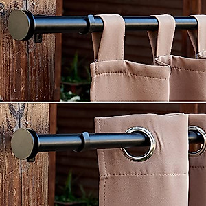 NICETOWN Rustproof & Waterproof Heavy Duty Outdoor Patio Curtain Rod Set with Classic Groove Round Finials, 1 inch Diameter Adjustable Length 72 to 144" Length, Matte Black