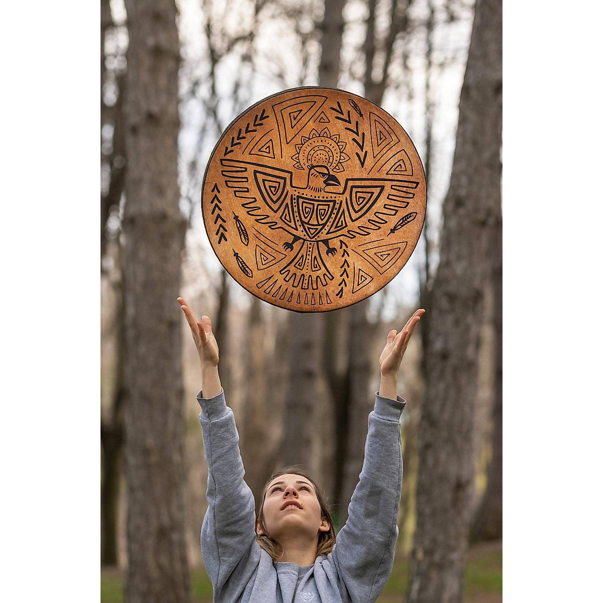 QDL notebook Shaman Drum Sacred ''Shaman Bird'' Vegetarian Drum Sound Healing Tool Symbol of Siberian Drum Spirit Music Shaman Drum