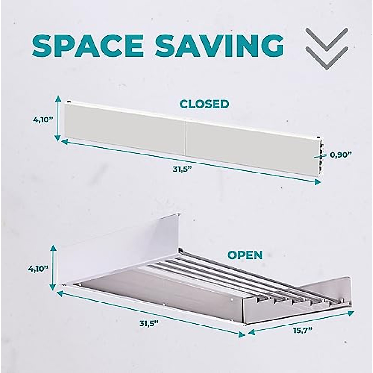 EWODE Clothes Drying Rack Wall Mounted, Collapsible Retractable Laundry Drying Rack, 60 lbs Capacity, 13,1 Linear Ft, 31,5" Width (White)