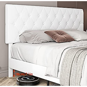 TTVIEW Upholstered Queen Bed Frame with Button Tufted Headboard, Modern Faux Leather Platform Bed with Wooden Slat Support, No Box Spring Needed, Sturdy and Noise-Free, Easy Assembly, White
