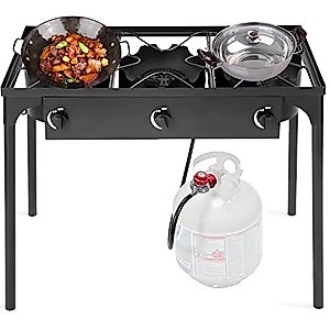 STAKOL 3 Burner Propane Stove Outdoor, 225,000 BTU Camping Stove Propane with Removable Legs & CSA Regulator, High Pressure Portable Gas Stove for Cooking Home Patio Cookout