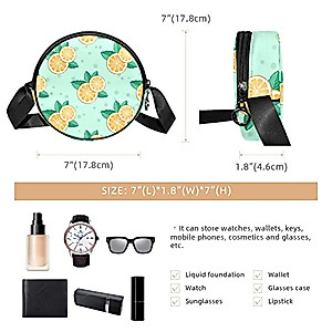 Orange Slice And Mint Crossbody Bag for Women Teen Girls Round Canvas Shoulder Bag Purse Tote Handbag Bag