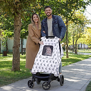 Baby Car Seat Cover, Infant Carseat Canopy with 3 Layers Windows, Breathable Mesh Peep Window, Kick-Proof Carrier Cover for Boys Girls, Windproof Stroller Cover Shower Gift for Newborn (Elephant)