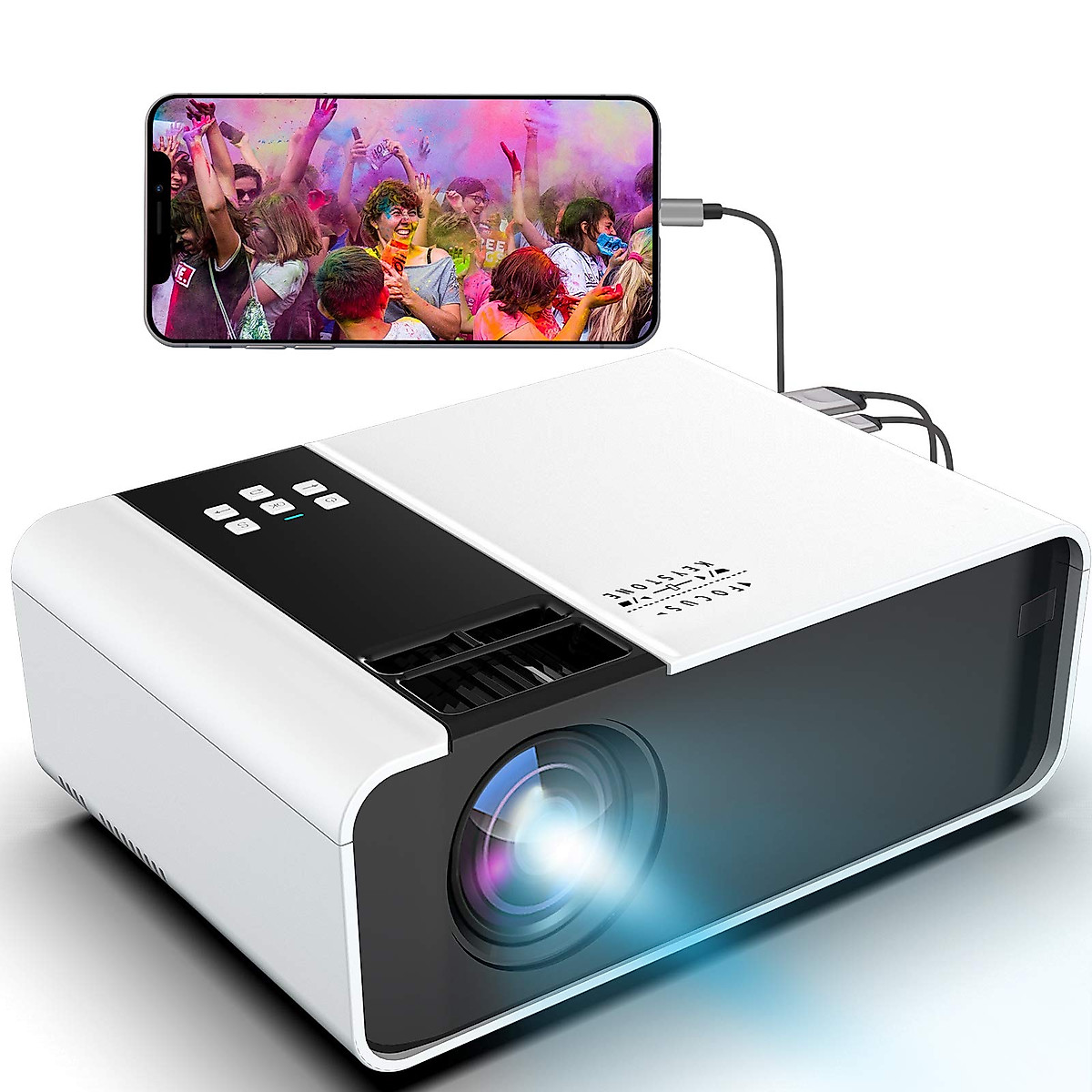 Mini Portable Movie Projector 1080P-Supported - Jimwey Full HD Outdoor Video Projector, with 50000 Hrs LED Lamp Life, Compatible with TV Stick, PS4, HDMI, USB, AV for Home Cinema [2021 Upgraded]
