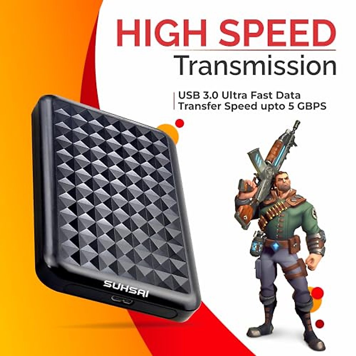 SUHSAI External Hard Drive 500GB High Speed Data Transfer USB 3.0 Hard Disk 2.5inch Memory Expansion Data Storage & Portable Backup HDD Compatible with PC, Computer, MacBook, Chromebook