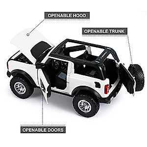 ARMSKY Toy Trucks 1:24 Scale Metal Model Die-cast Hobby Toy Cars Gifts for Boys Girls and Adults Bronco Car Lovers Collection, White
