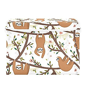 Tropical Sloths Storage Bins with Lids for Organizing Lidded Home Storage Bins with Handles Oxford Cloth Storage Cube Box for Car