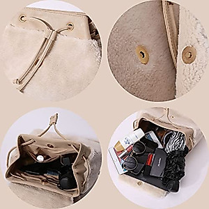 DQinLit Plush Backpack Purse Bag Small Soft Faux Fur Cute Furry Stylish Casual Handbags Off-White