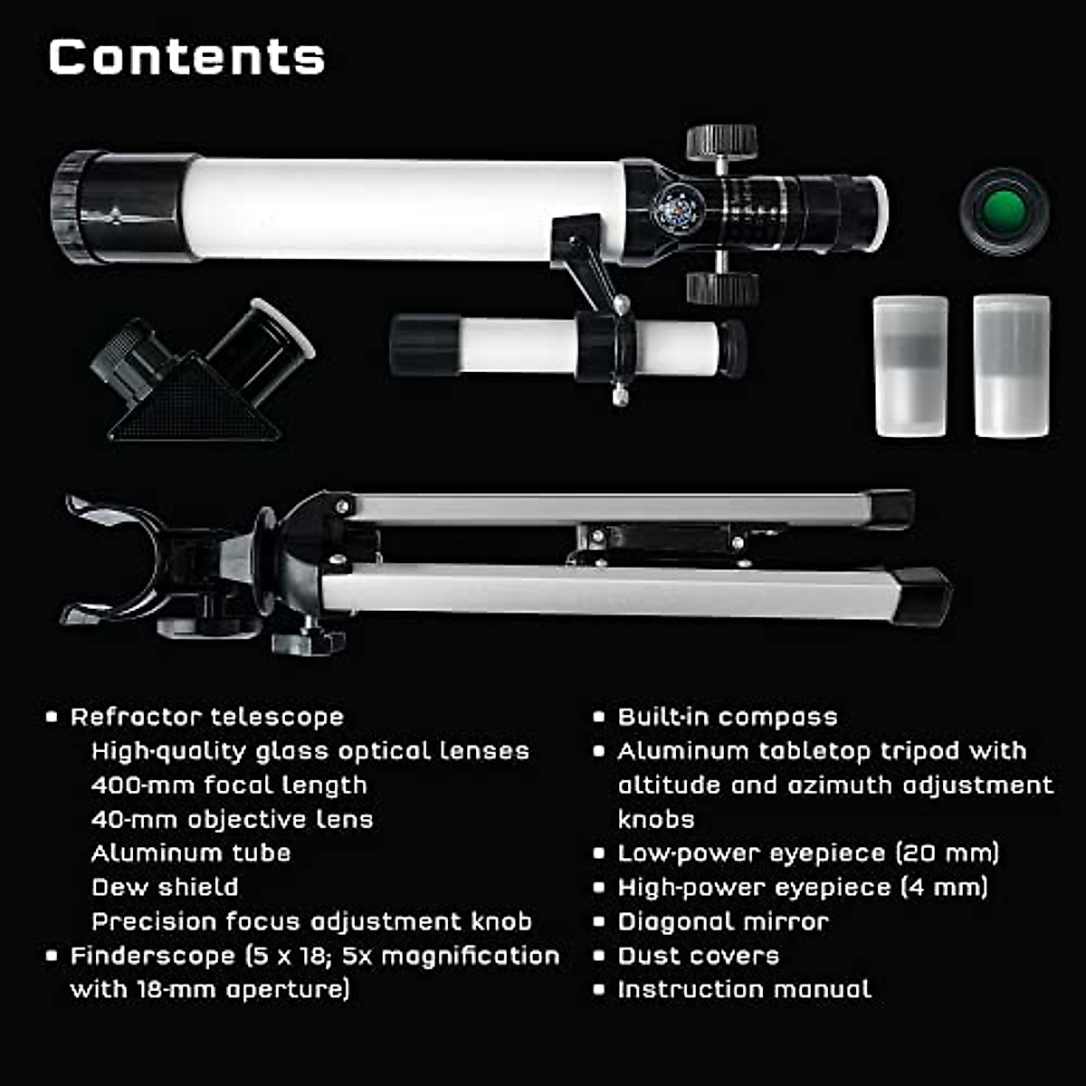 The Thames & Kosmos Telescope Essential STEM Tool | Childrens Refractor Telescope with 100x Magnification & Built-in Compass | Classic Scientific Device for Astronomical & Terrestrial Observations