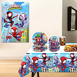 Eazyco Spidey and His Amazing Friends Balloon, 1 Tablecover, 20 Plates, 20 Napkins, Unisex, Birthday Party Supplies