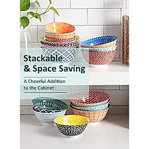 Teocera Cereal Bowls, Soup Bowls, Porcelain Multicolor Bowl Set, 18 Ounce for Cereal, Soup, Oatmeal, Salad, Dessert, Set of 6