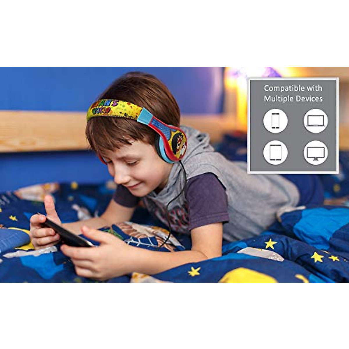 Ryans World Kids Headphones, Adjustable Headband, Stereo Sound, 3.5Mm Jack, Wired Headphones for Kids, Tangle-Free, Volume Control, Foldable, Childrens Headphones Over Ear for School Home, Travel