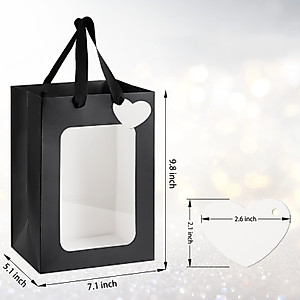 Ocmoiy 12 Pcs Black Kraft Paper Gift Bags with Window, 9.8"x7.1"x5.1" Transparent Window t Gift Bags with Handles for Birthday, Weddings, Festival Party Favor Goodie Bags