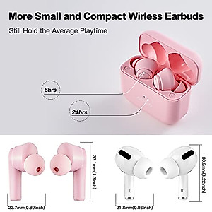 ACREO Wireless Earbuds, AirBuds,【2021 Launched】,Bluetooth TWS Earbuds with 24 Hours Playtime, More Compact Wireless Earbuds for Android and iPone,IPX7 Rating Waterproof Earbuds Pink
